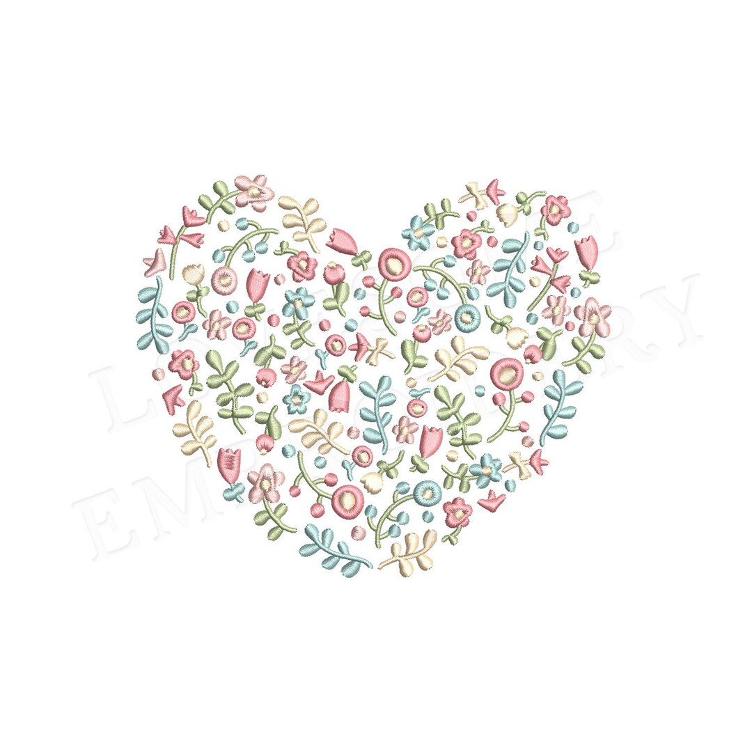 Floral Fill Heart 4inch Embroidery Design Machine Embroidery File ...