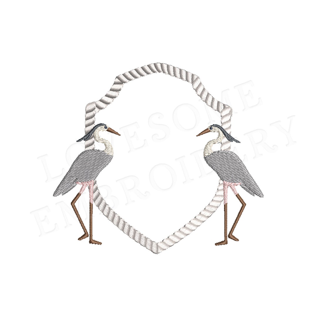 Crane Bird Rope Crest 5inch Summer Embroidery Design, Nautical Tropical ...