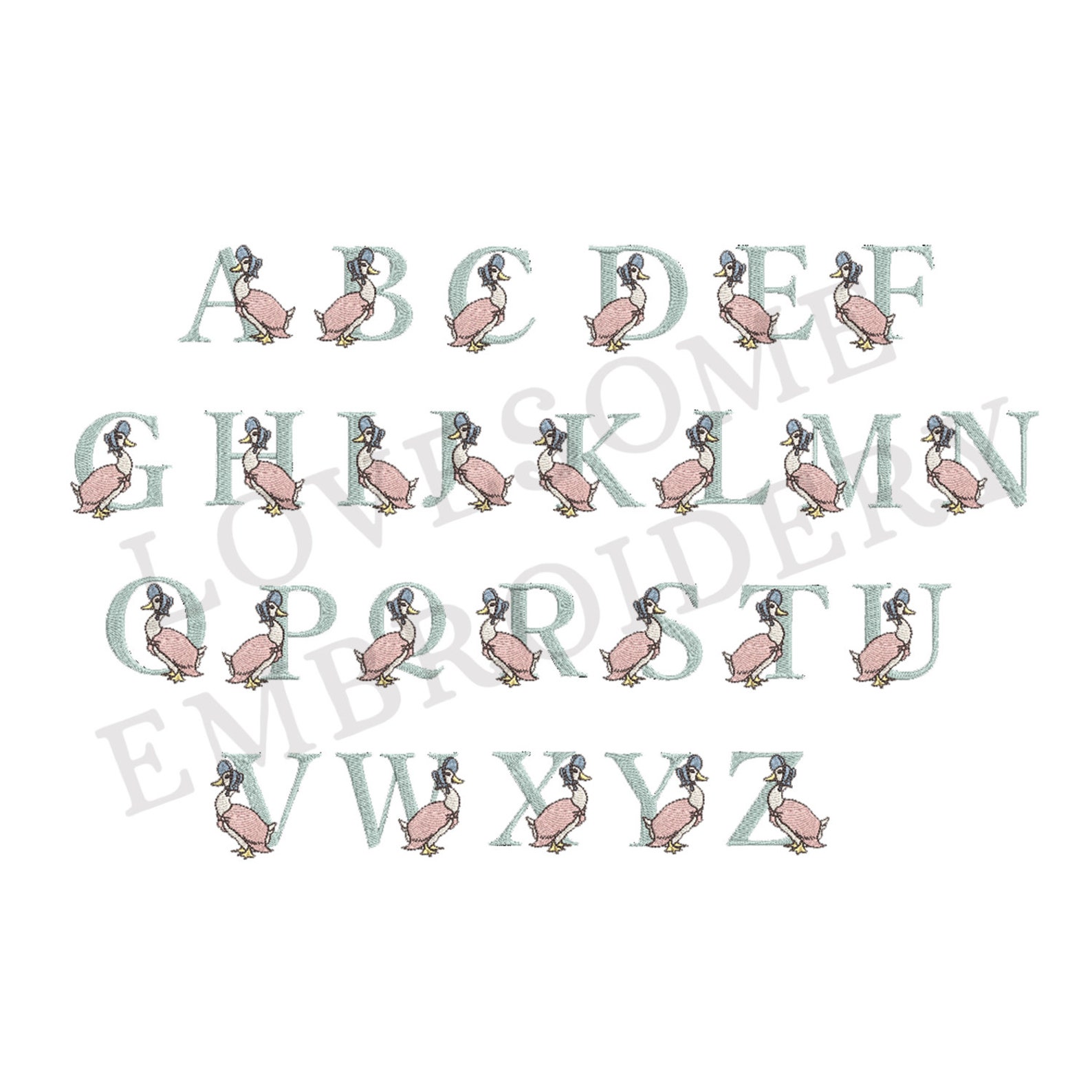 Jemima Puddleduck 2inch Alphabet A-Z Machine Embroidery Font Digital ...
