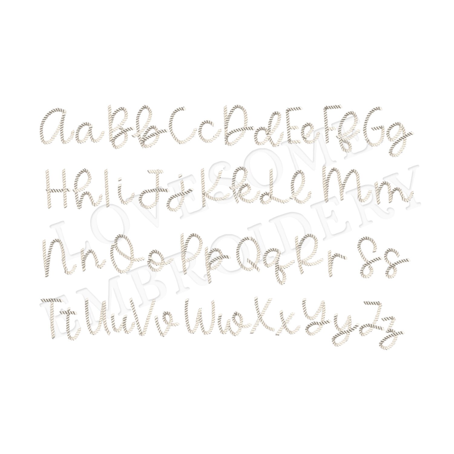 Rope Script Font A-Z 3inch Cursive Rope Stitch Machine Embroidery Font ...