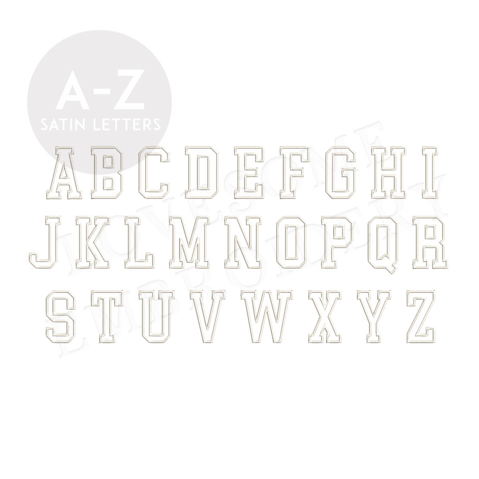 College Outline 4inch Satin Font A-Z Machine Embroidery Sports Letters ...