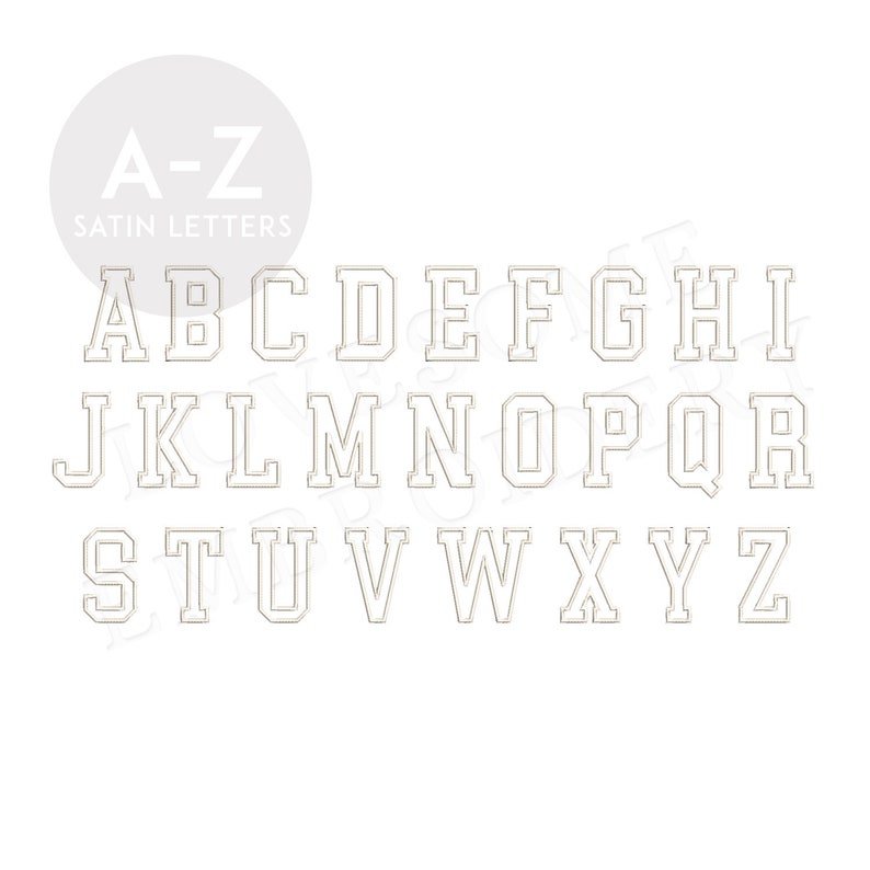 College Outline 4inch Satin Font A-Z Machine Embroidery Sports Letters ...