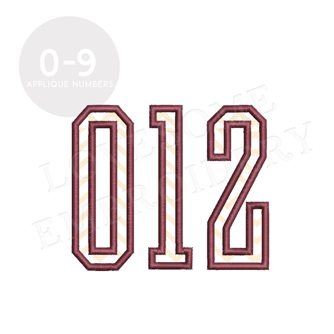 Tall College Applique 3inch Numbers 0-9 Machine Embroidery Sports ...
