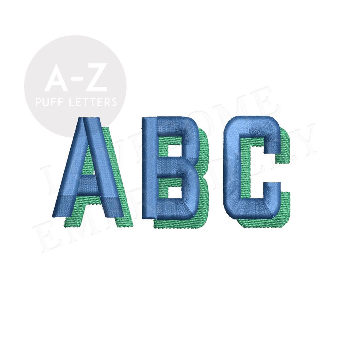 Block Shadow Puff 1.5inch Font A-Z Machine Embroidery Block Monogram ...