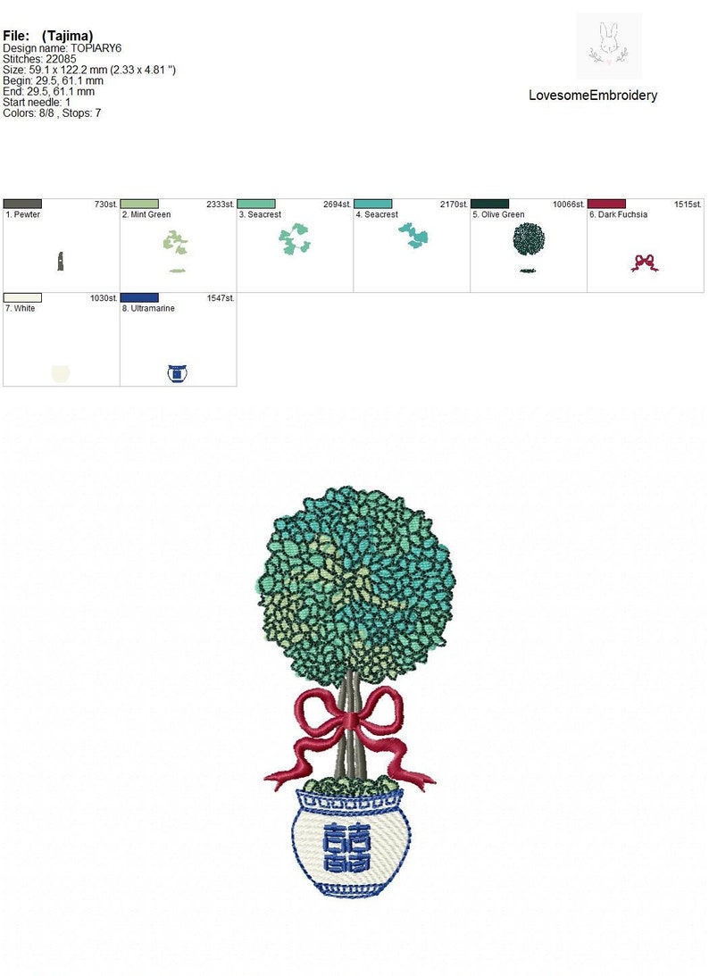Chinoiserie Topiary 5inch Embroidery Design, Chinoiserie Chic Topiary ...