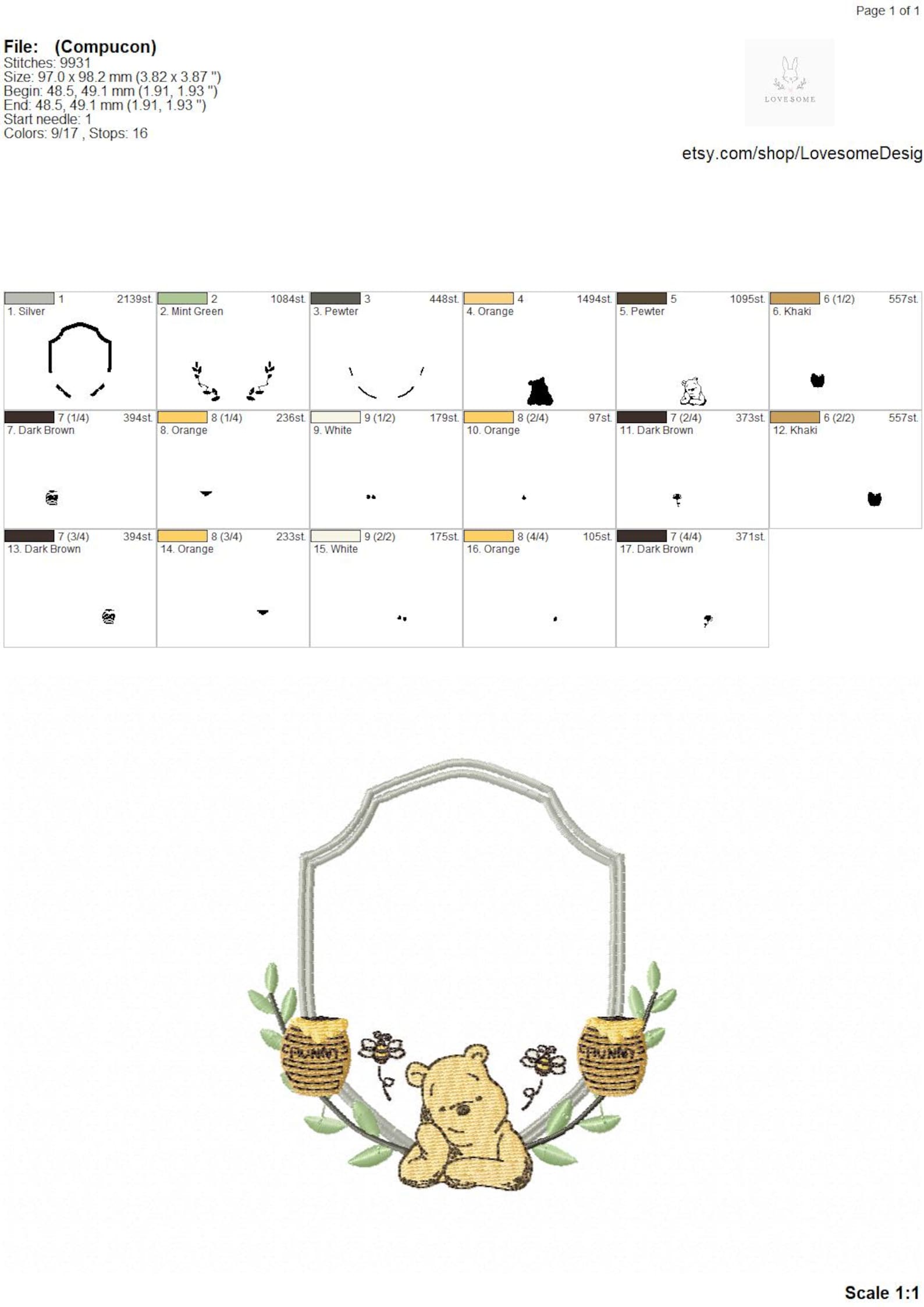 Classic Pooh 4x4 Baby Crest Machine Embroidery Design File Digital ...