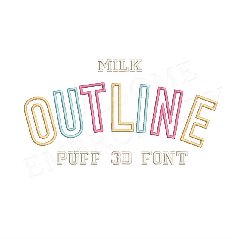 Milk Outline 3inch Puff Font A-Z Machine Embroidery Puff Stitch Letters ...