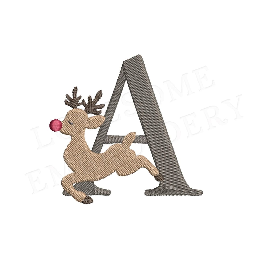 Cute Rudolph Reindeer Alphabet 3inch A-Z Machine Embroidery Font ...