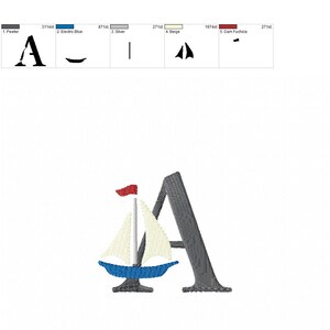 Sail Boat Monogram 3inch Embroidery Font, Nautical Machine Embroidery ...