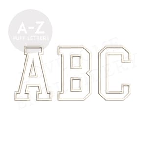 College Outline 3inch Puff Font A-Z Machine Embroidery Sports Letters ...