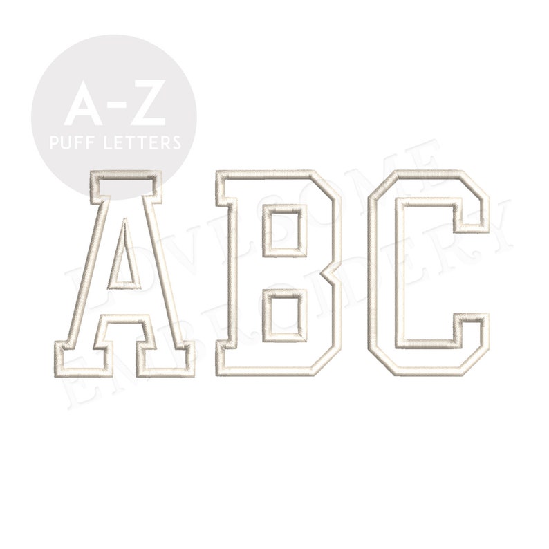 College Outline 4inch Puff Font A-Z Machine Embroidery Sports Letters ...