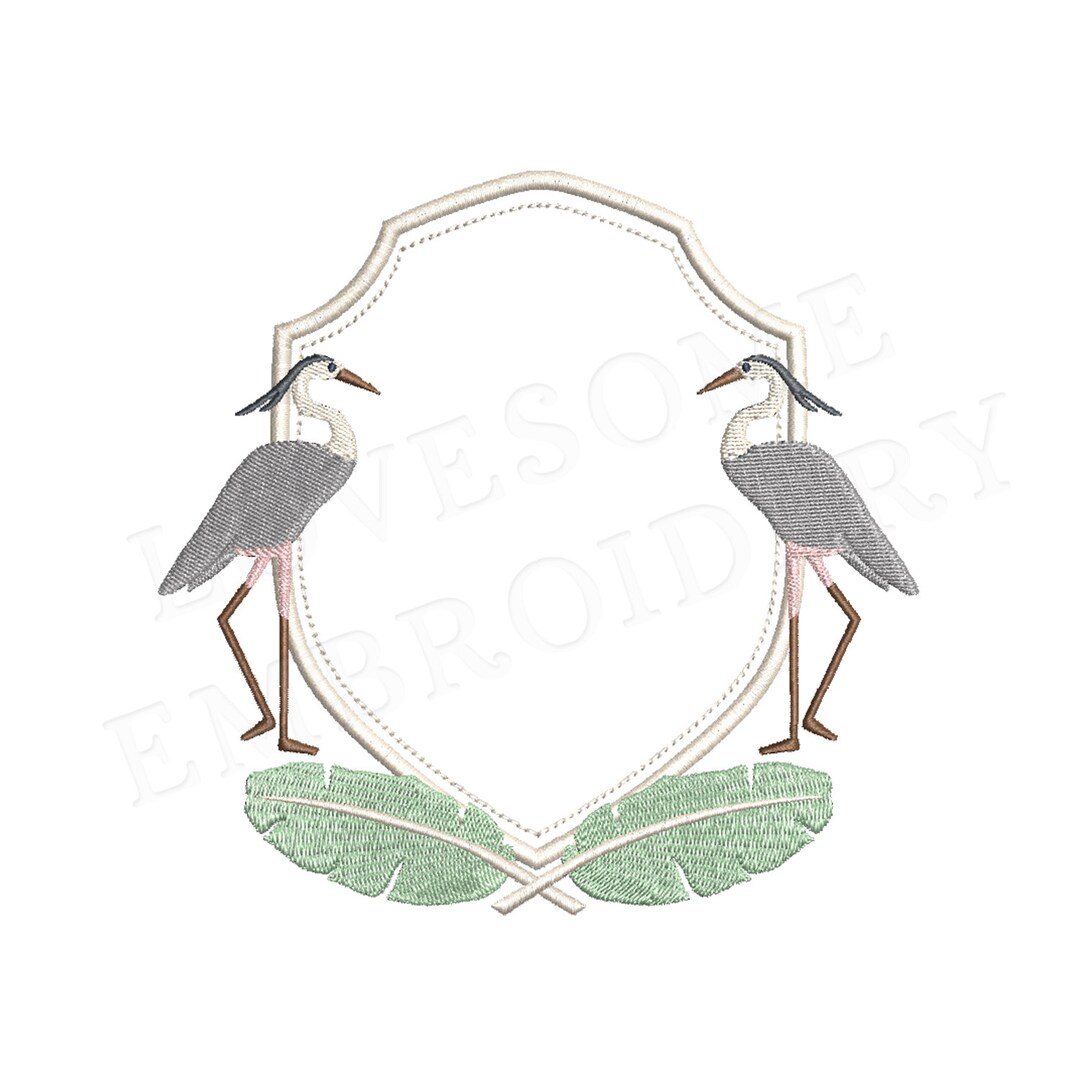 Crane Bird Crest 4inch Summer Embroidery Design, Nautical Tropical ...