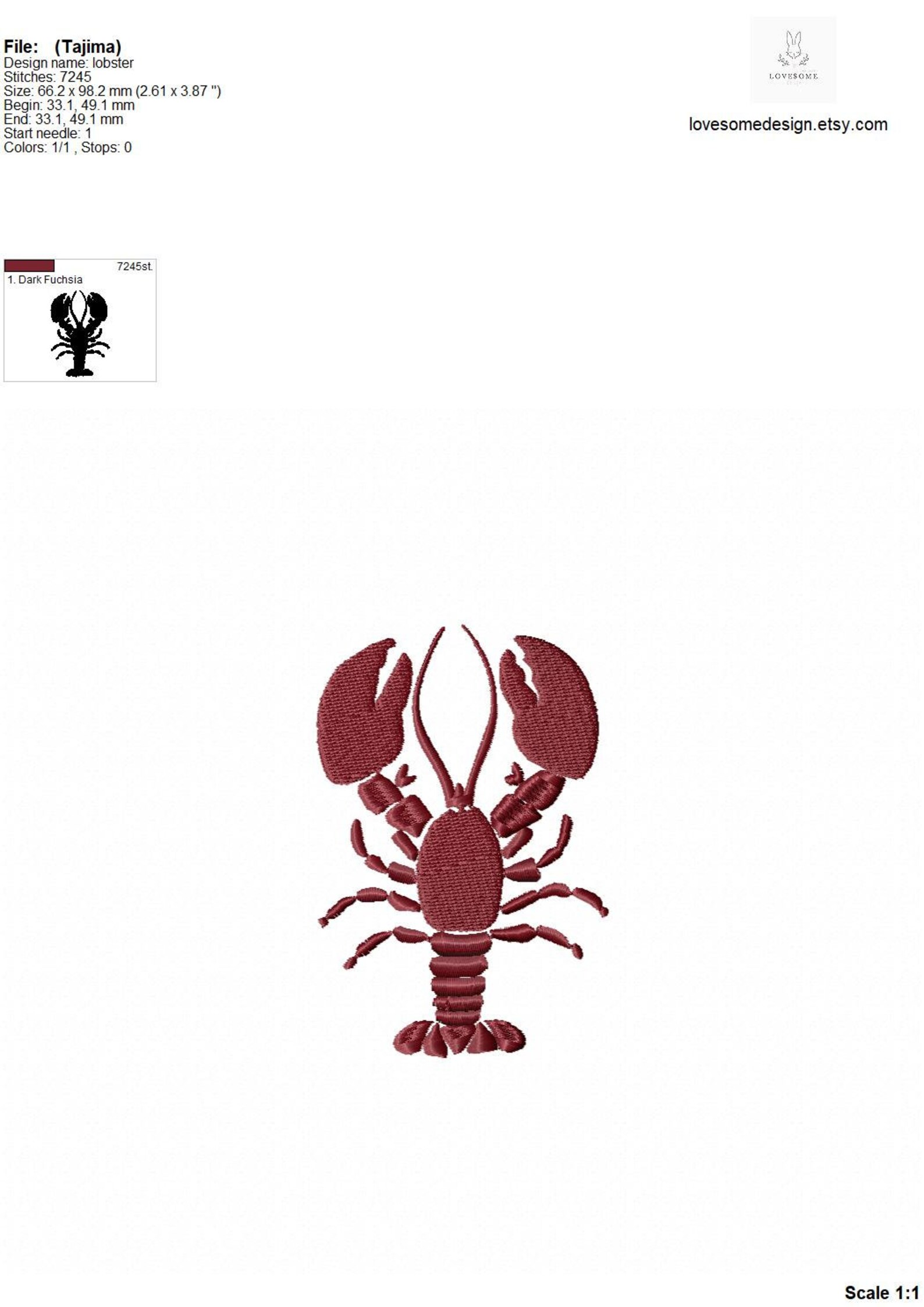 Lobster Mini Embroidery Design Multisize, Nautical Machine Embroidery ...