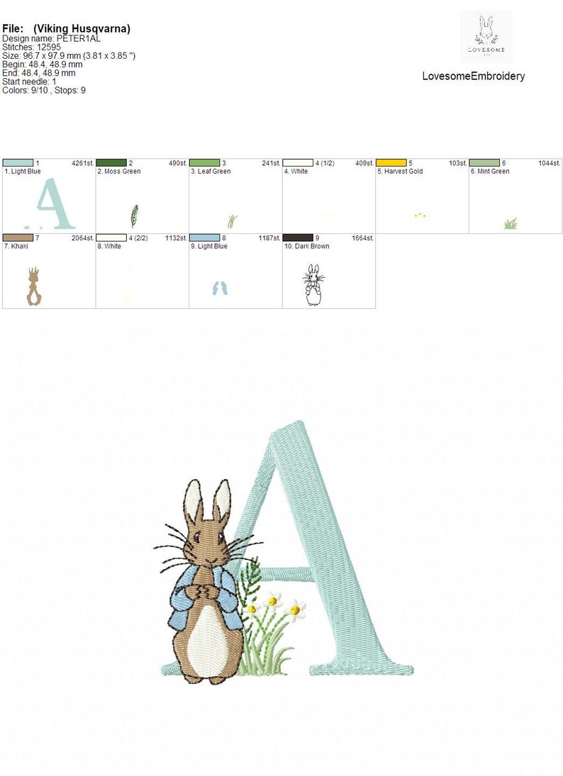 Peter Rabbit 4inch Alphabet A-Z Machine Embroidery Font Digital ...