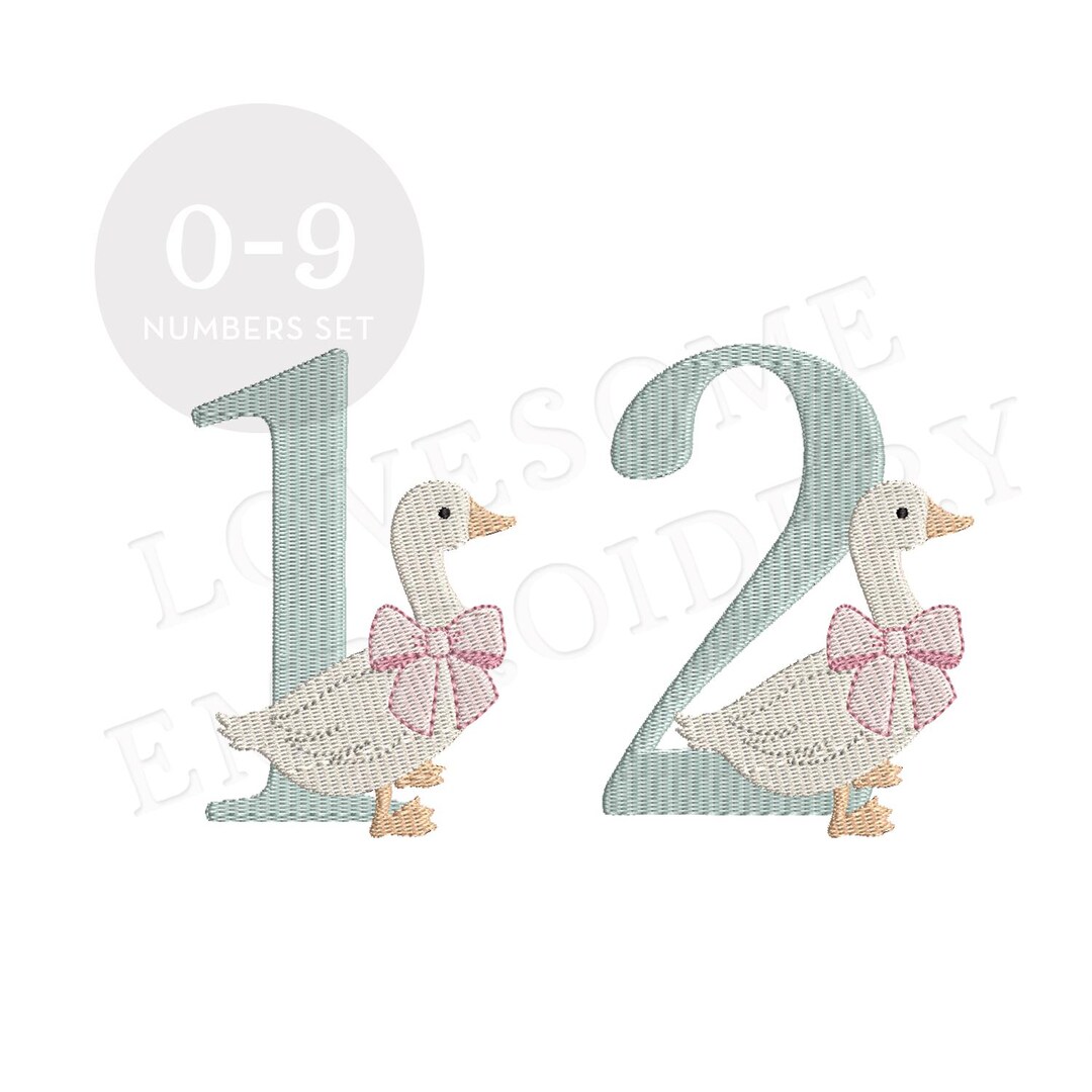 Silly Goose Bow Numbers 4inch 0-9 Machine Embroidery Numbers Digital ...