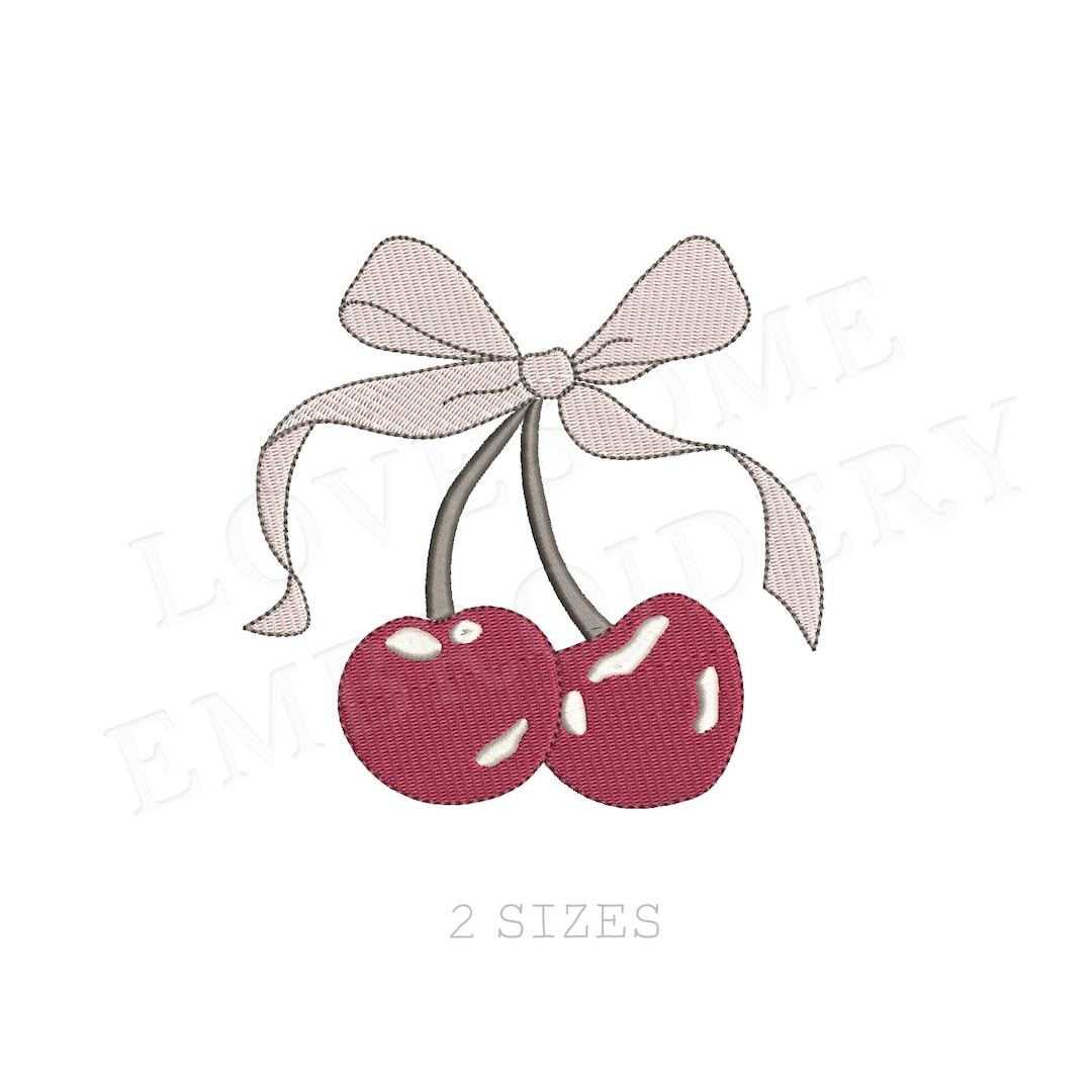 Cherries Bow Two Big Sizes Machine Embroidery Design, Lovely Red Pink ...