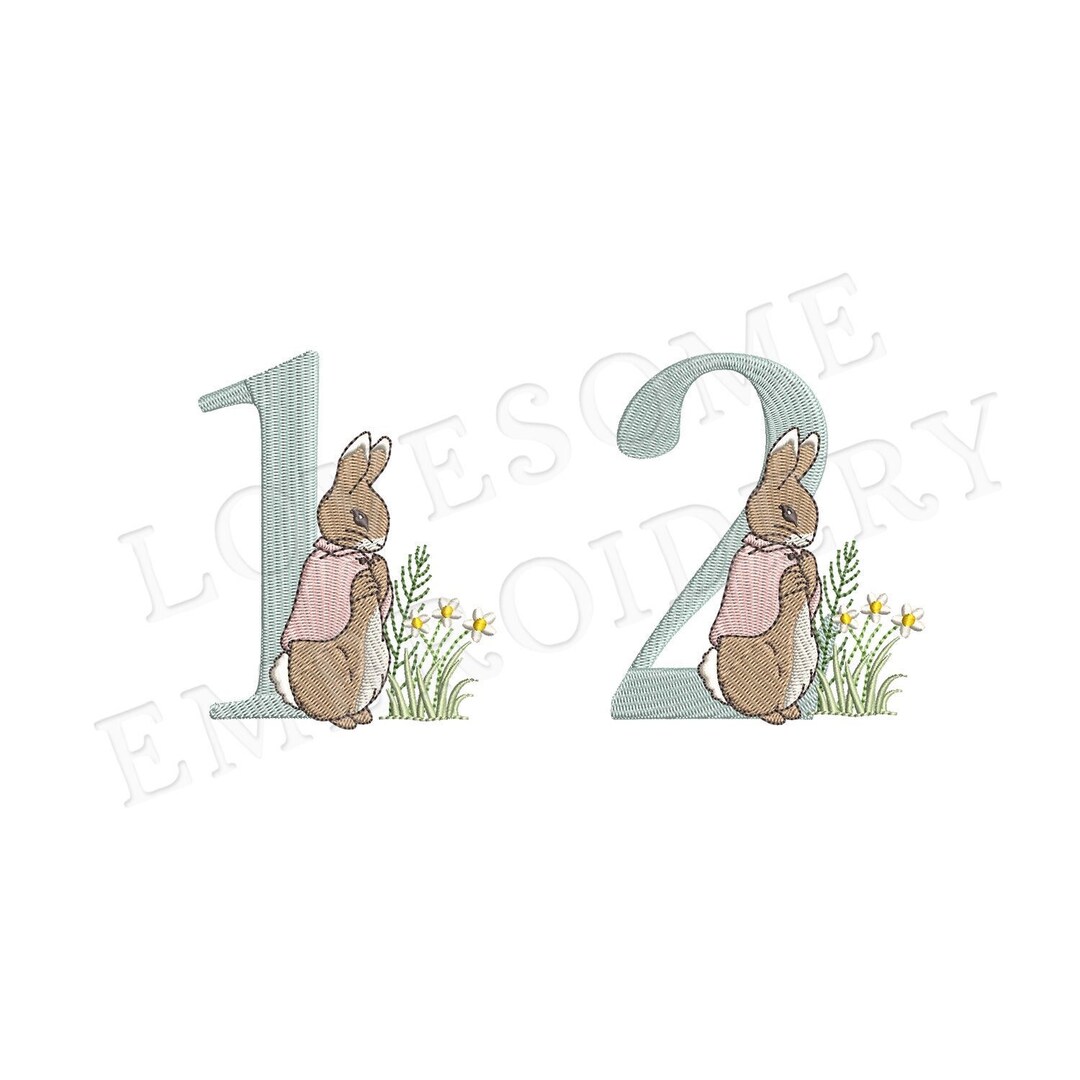 Numbers Cottontail Rabbit 4inch 0-9 Machine Embroidery Numbers Digital ...