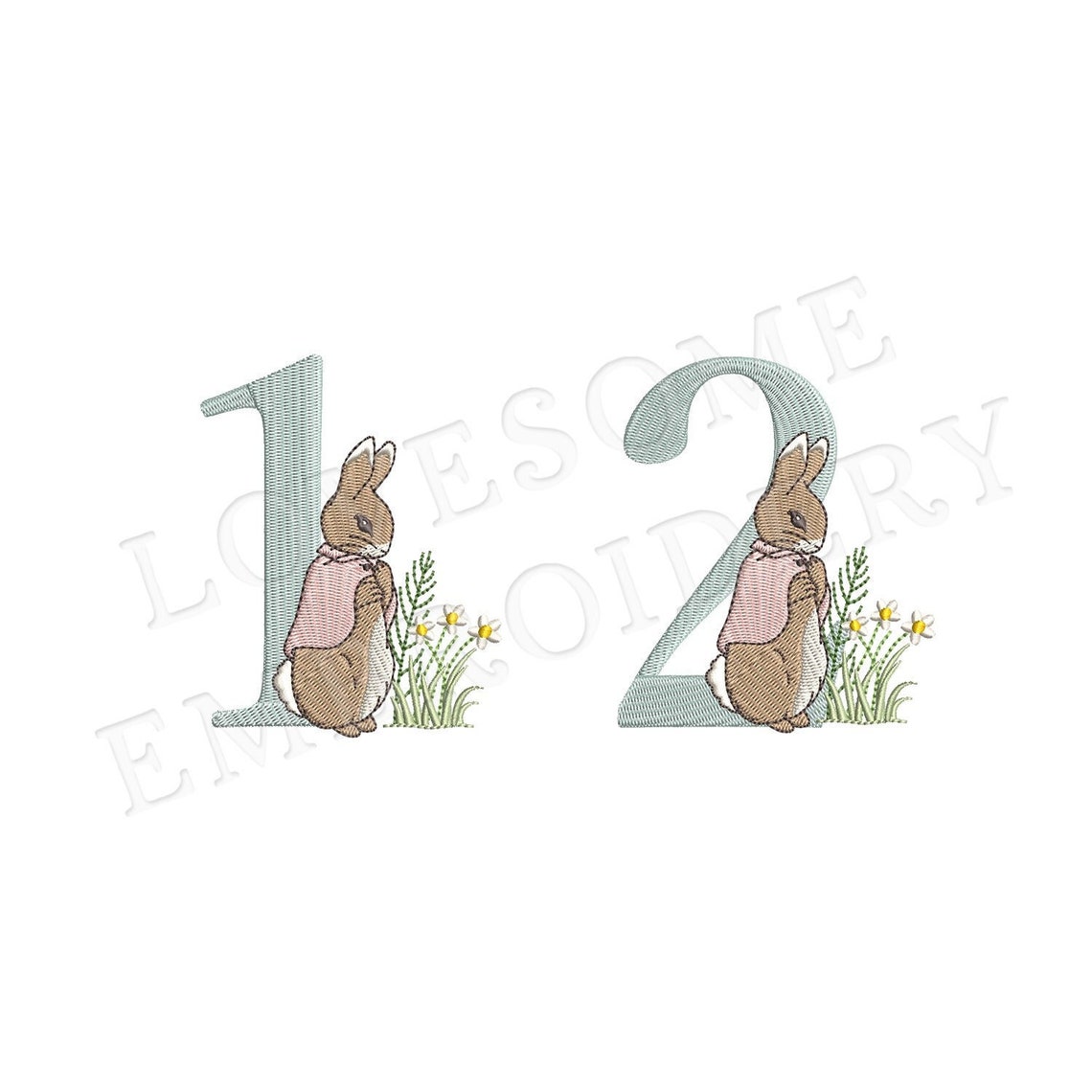 Numbers Cottontail Rabbit 4inch 0-9 Machine Embroidery Numbers Digital ...