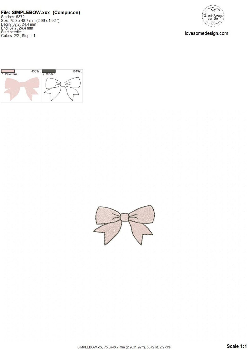 Simple Bow Five Sizes Machine Embroidery Design, Lovely Mini Bows ...