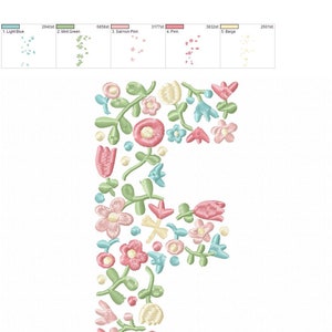 NEW Floral Letter F 8inch A-Z Machine Embroidery Design Dainty Flowers ...