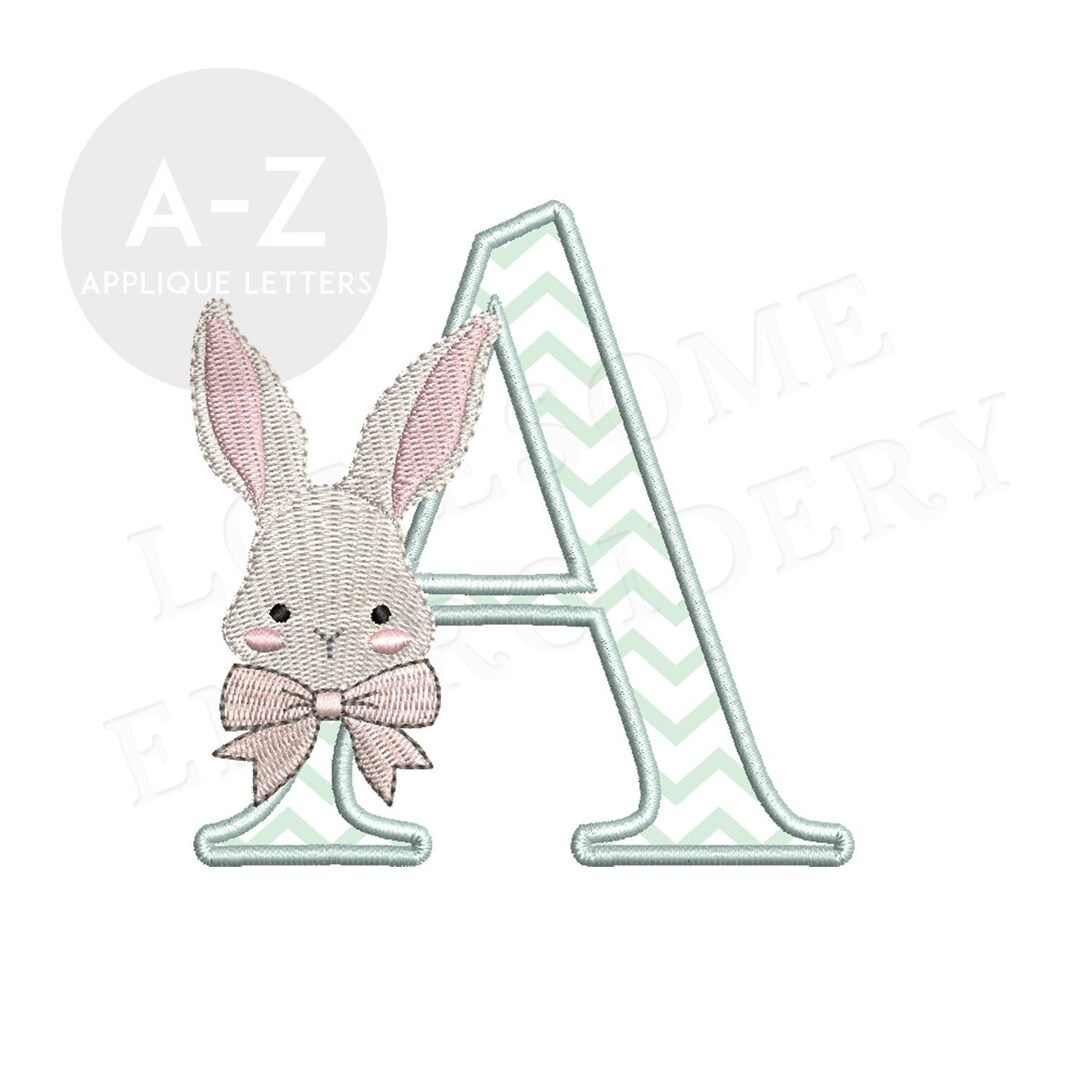 Applique Alphabet 4inch Easter Bunny A-Z Easter Rabbit With Bow Machine ...