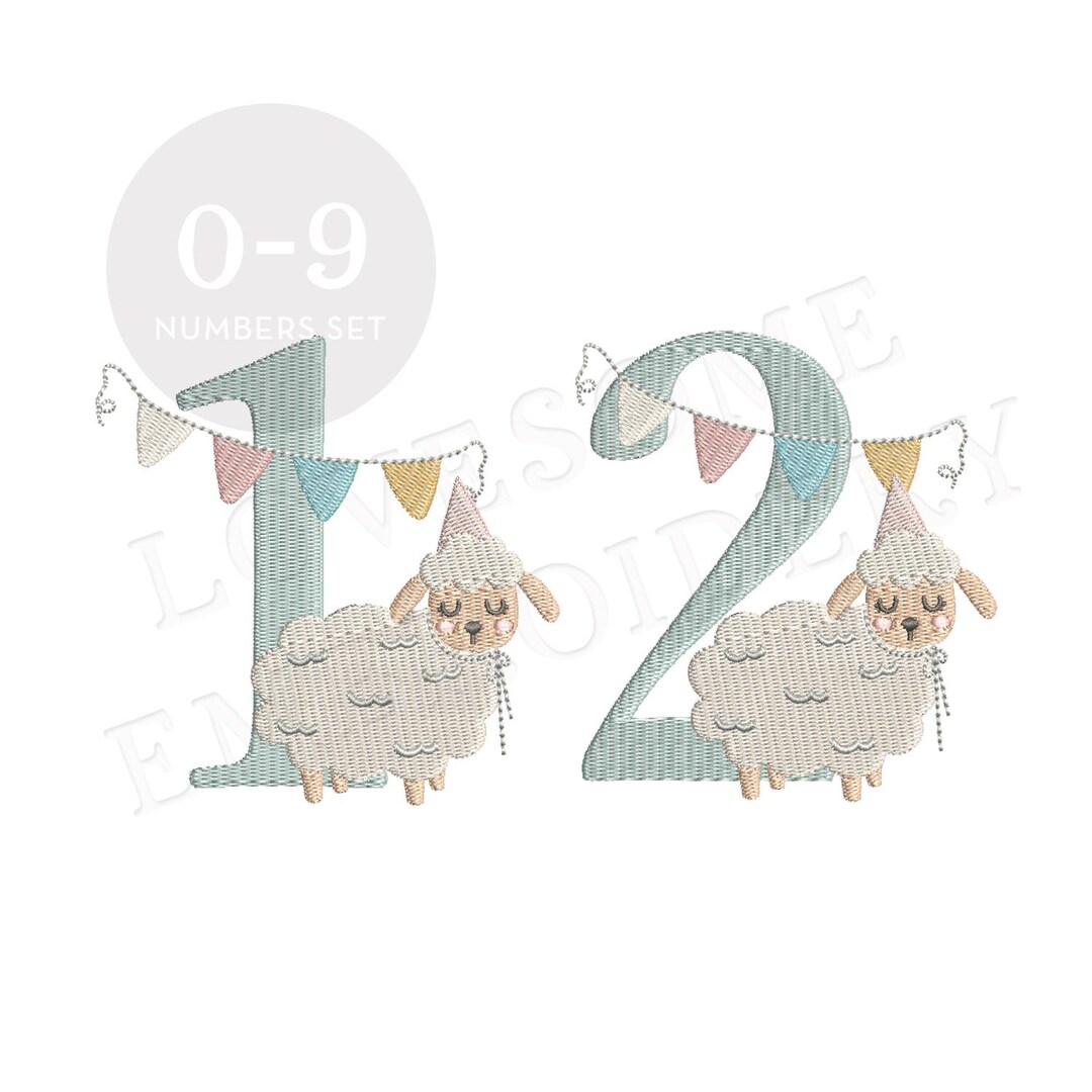 Party Hat Lamb Numbers 4inch 0-9 Baby Birthday Machine Embroidery ...