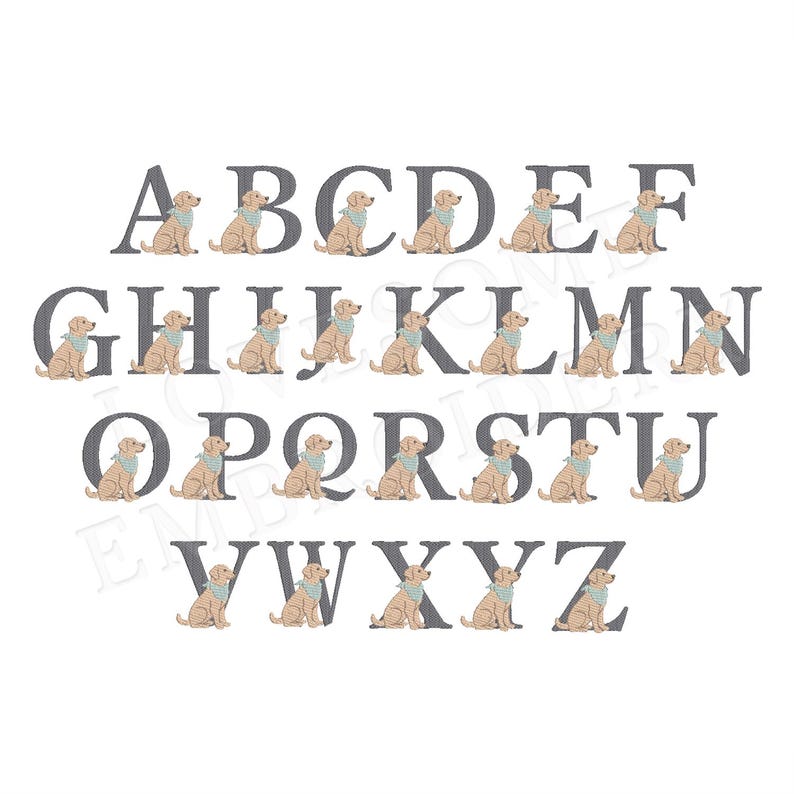 Golden Retriever 3inch Bandana Dog Alphabet A-Z Machine Embroidery Font ...