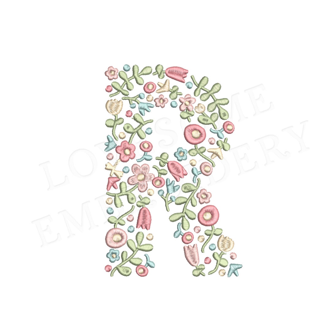 NEW Floral Letter R 4inch Machine Embroidery Design Dainty Flowers ...