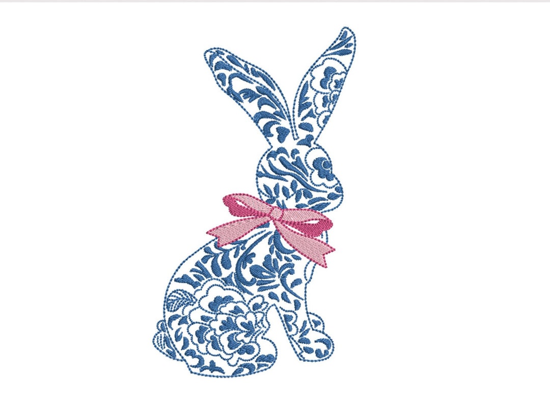 Chinoiserie Rabbit Bow 7inch Machine Embroidery Design Digital Download ...