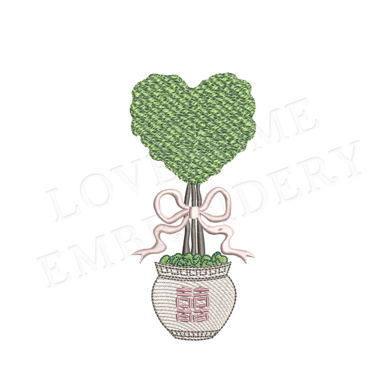 Chinoiserie Heart Topiary 5inch Embroidery Design, Valentines Day Heart ...