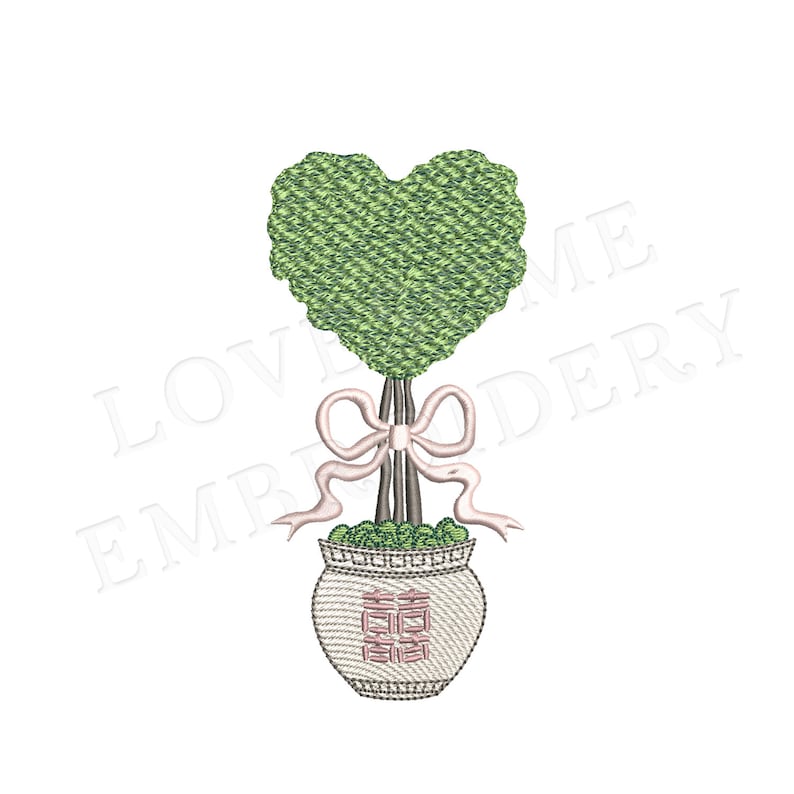 Chinoiserie Heart Topiary 5inch Embroidery Design, Valentines Day Heart ...