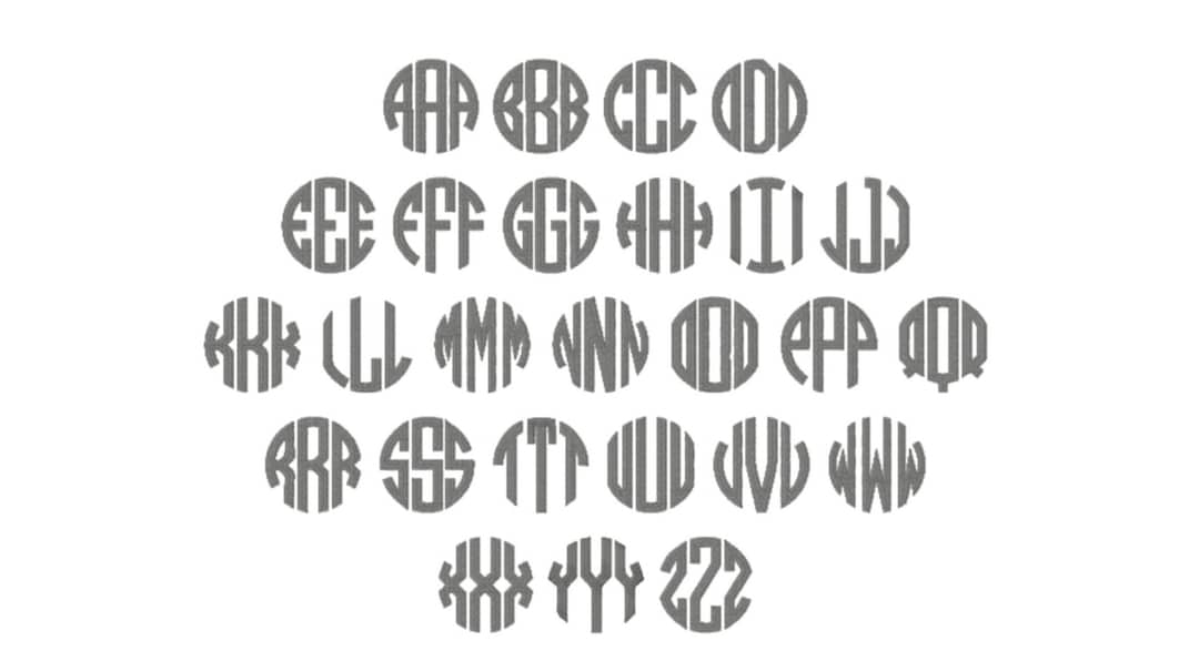Circle Monogram Eight Sizes A-Z Three Letters Monogram Machine ...