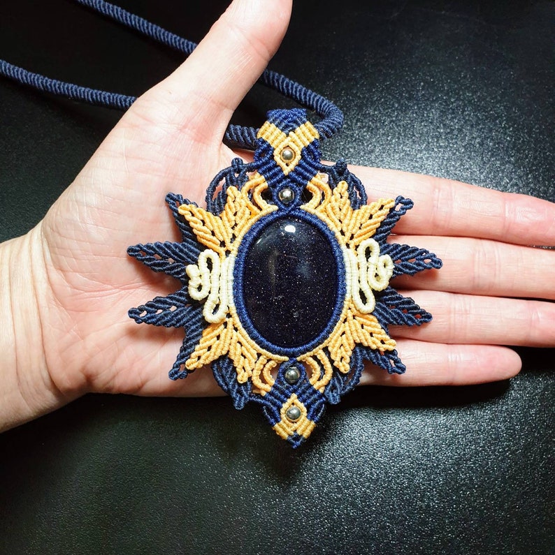 Boho Hippie Macrame Pendant Necklace With Blue Goldstone Handmade ...