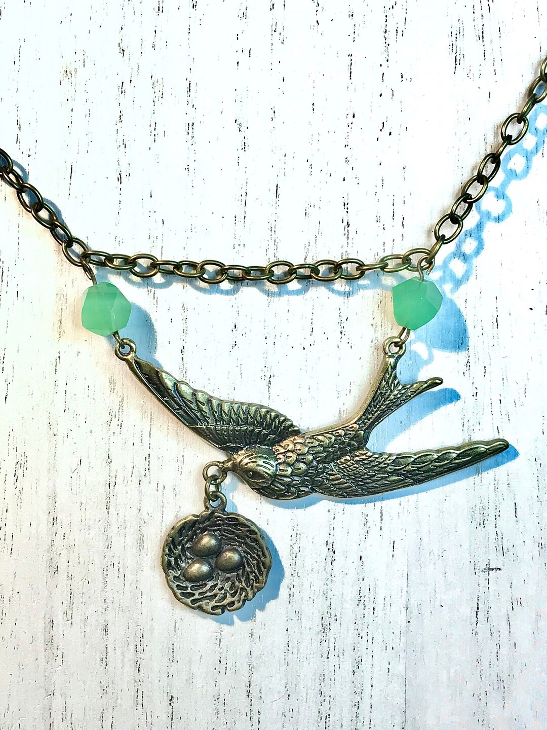Cottagecore Bird Necklace, Bird Jewelry, Birds Nest Necklace With Eggs ...