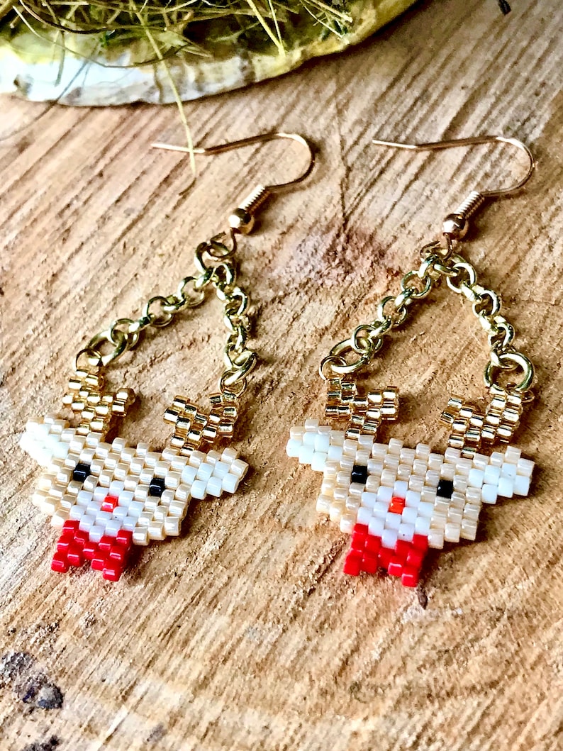 Beaded Christmas Earrings, Reindeer Earrings, Snowman Earrings, Beaded ...