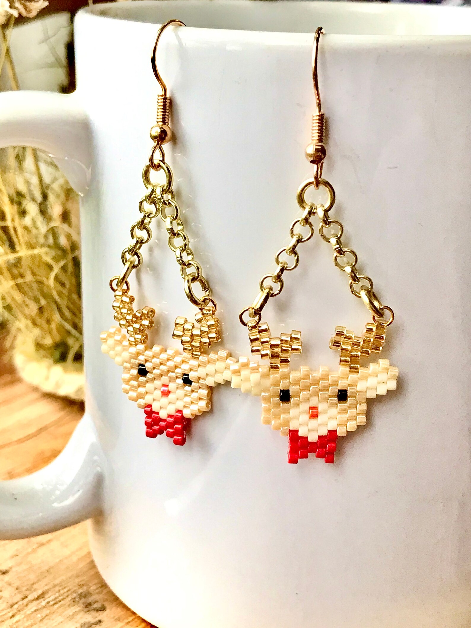 Beaded Christmas Earrings, Reindeer Earrings, Snowman Earrings, Beaded ...