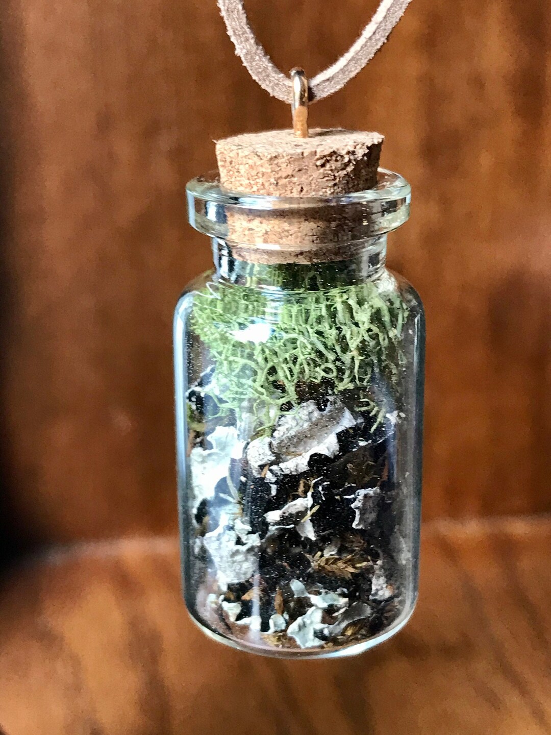 Forest Terrarium Necklace, Real Moss Dried Mushroom Necklace, PNW Glass ...