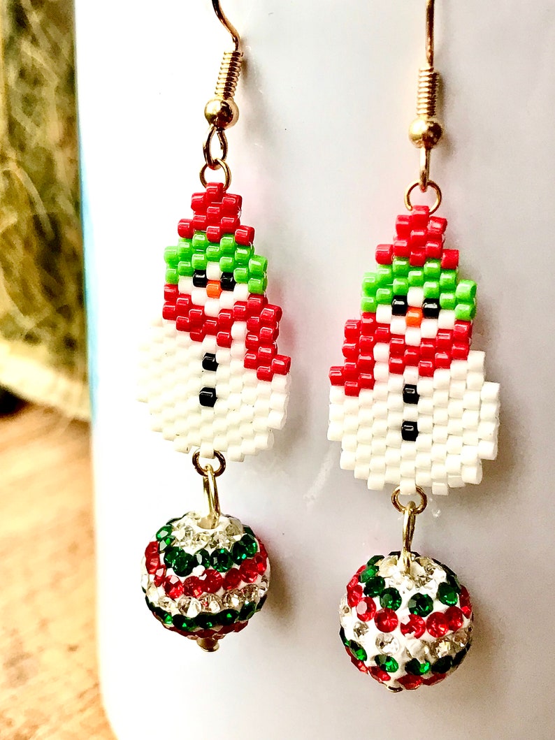 Beaded Christmas Earrings, Reindeer Earrings, Snowman Earrings, Beaded ...