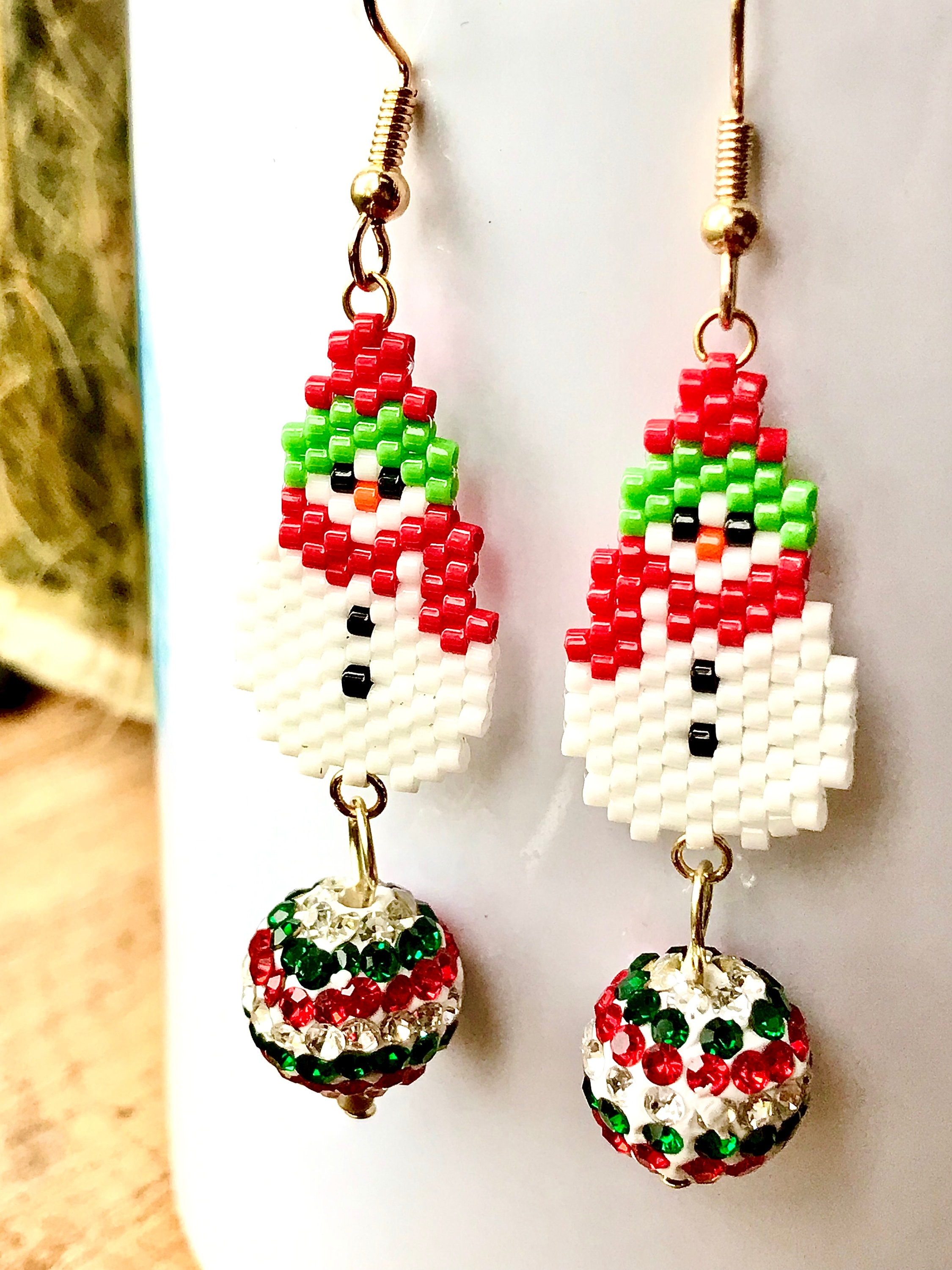 Beaded Christmas Earrings, Reindeer Earrings, Snowman Earrings, Beaded ...