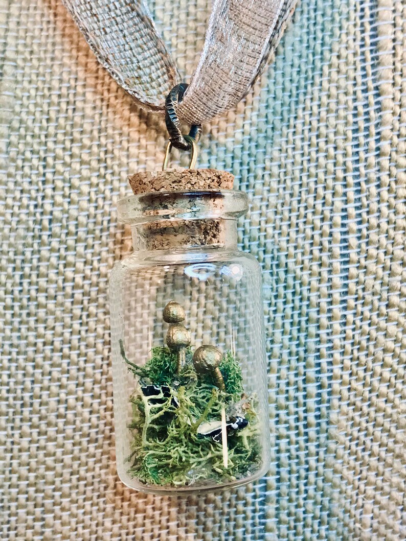 Miniature Mushroom Necklace, Mini Terrarium Necklace, Mushroom Pendant ...