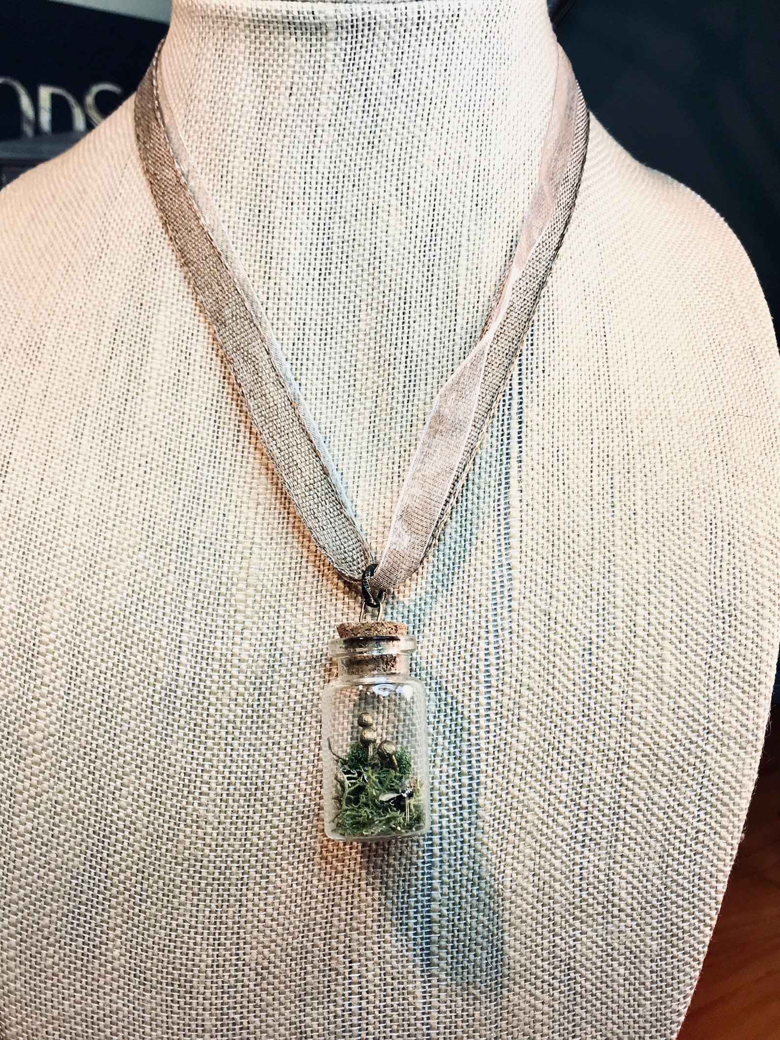 Miniature Mushroom Necklace, Mini Terrarium Necklace, Mushroom Pendant ...