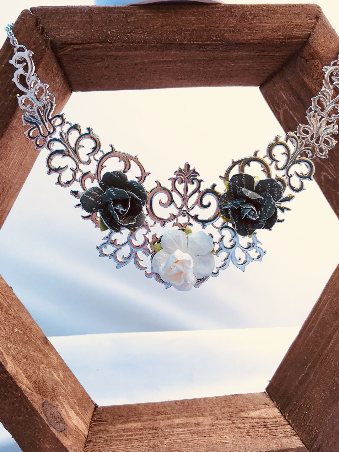 Vintage Victorian Collar Necklace, Silver Filigree Paper Flower ...