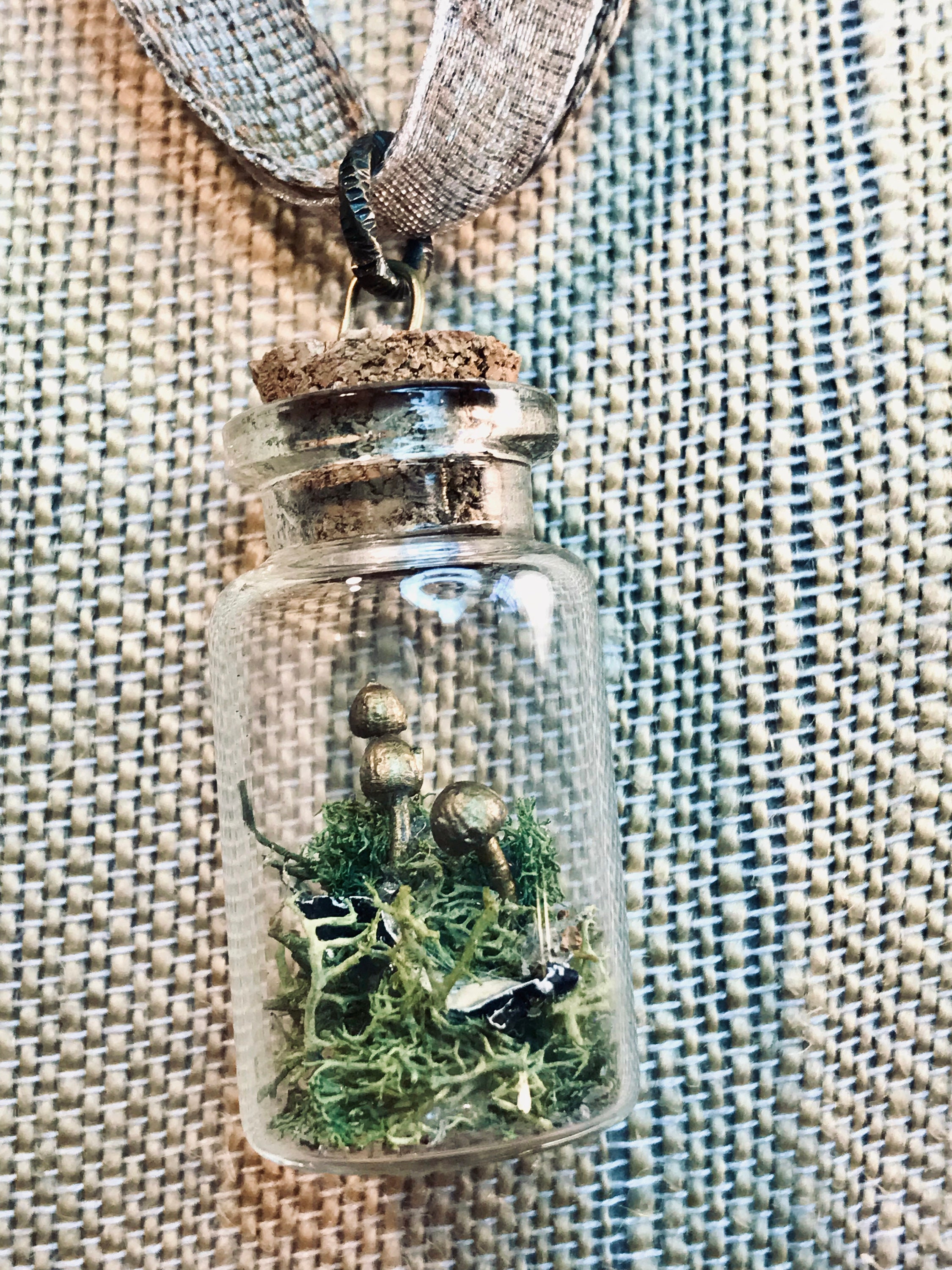 Miniature Mushroom Necklace, Mini Terrarium Necklace, Mushroom Pendant ...