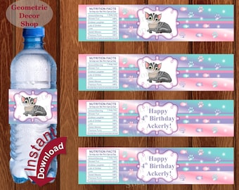 Kitten Cat Water Bottle Label Customized Printable DIY | Etsy