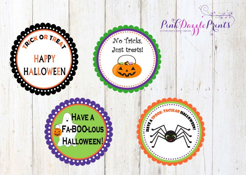 Halloween Party Favor Tags Digital File 2 Round - Etsy