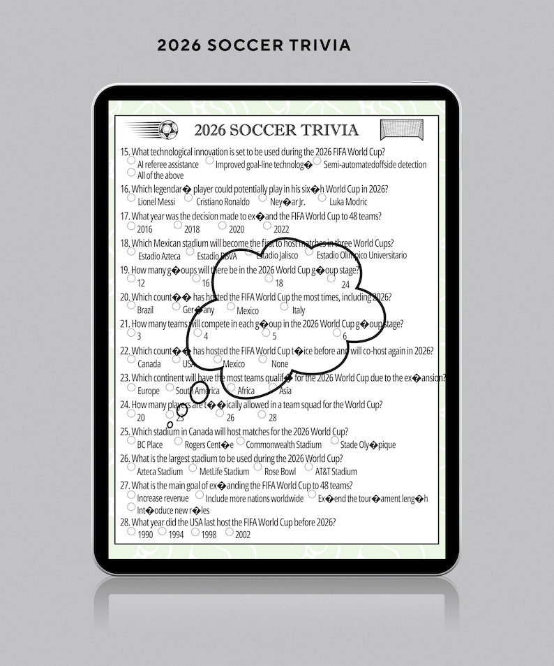 2026 World Cup Soccer 28 Questions Trivia Game | Printable FIFA Quiz ...