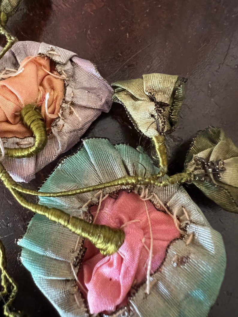 Large Trio of Silk Ribbonwork Roses With Metal Leaves. - Etsy