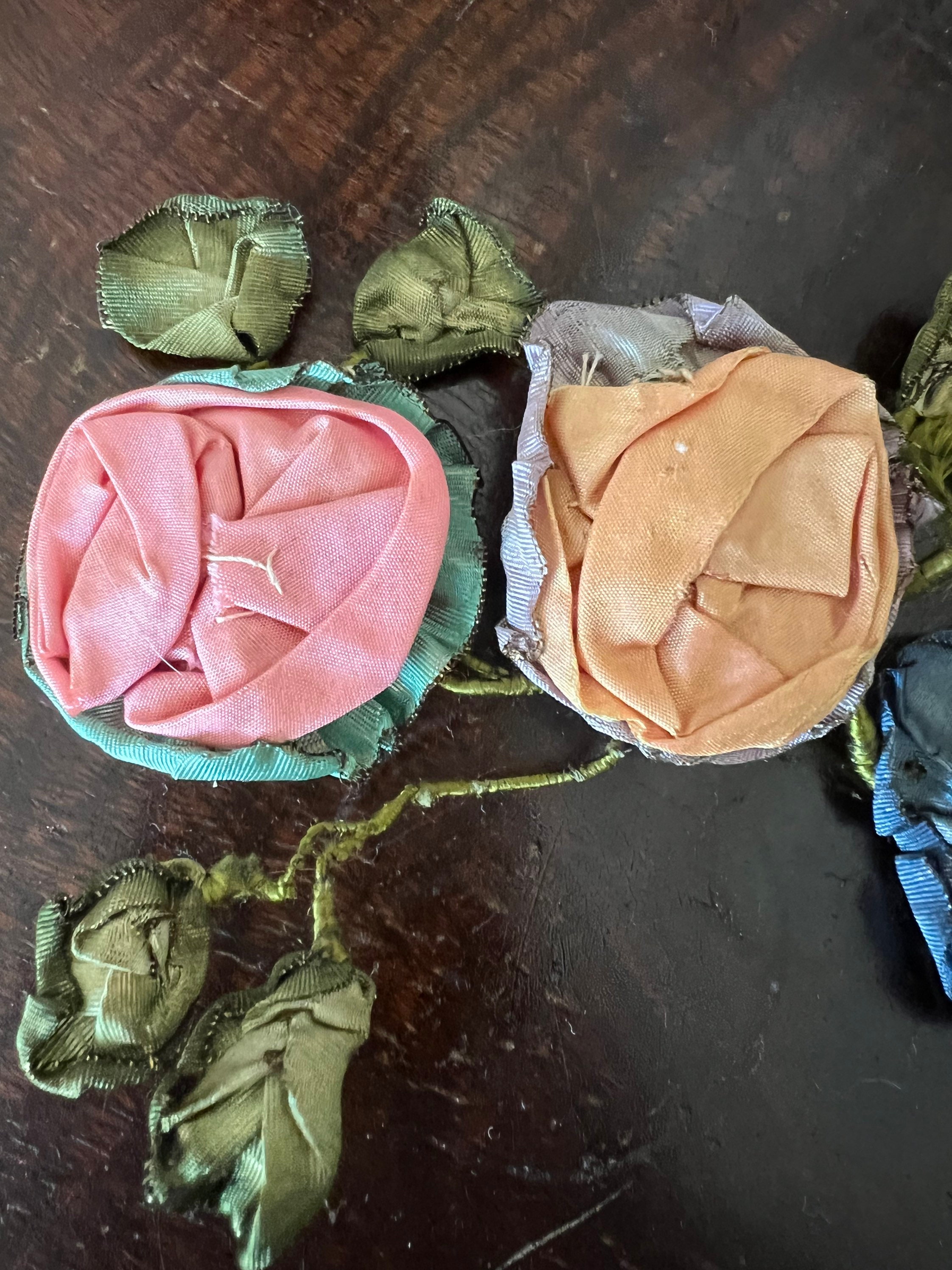 Large Trio of Silk Ribbonwork Roses With Metal Leaves. - Etsy