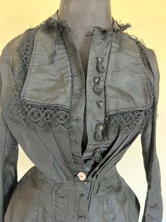 1870s or 1880s bodice; victorian black silk - Gem