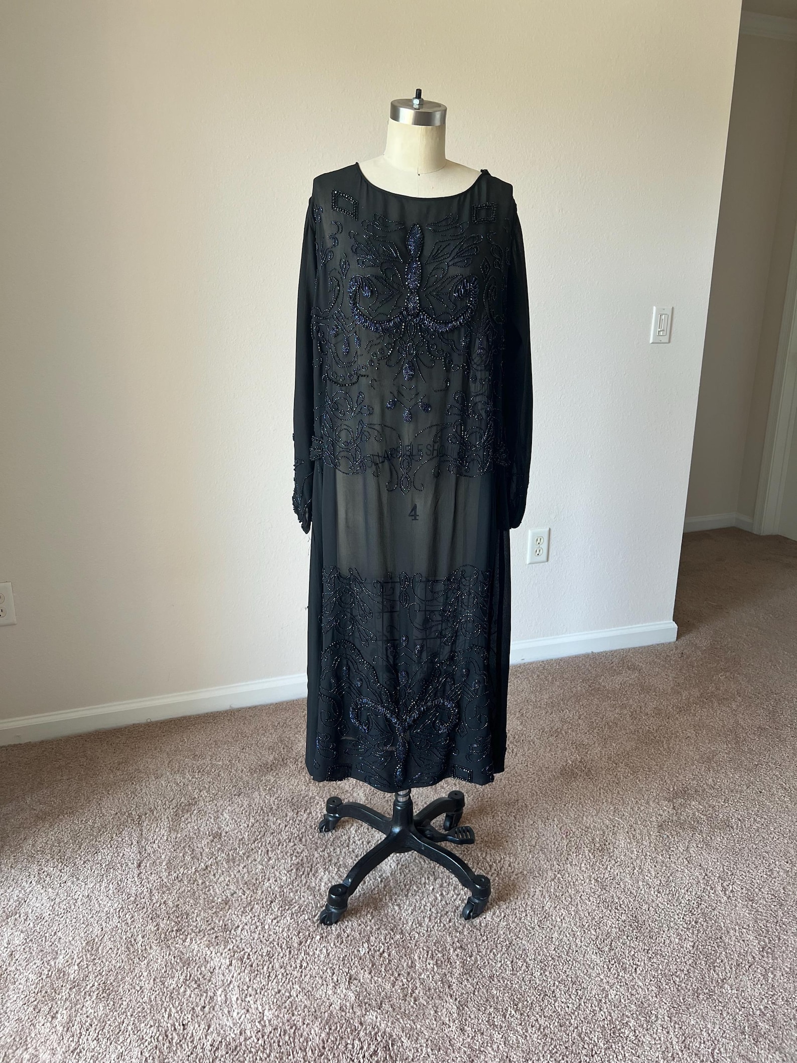 42 Bust 1920s Beaded Dress With Butterflies Black Silk Chiffon - Etsy